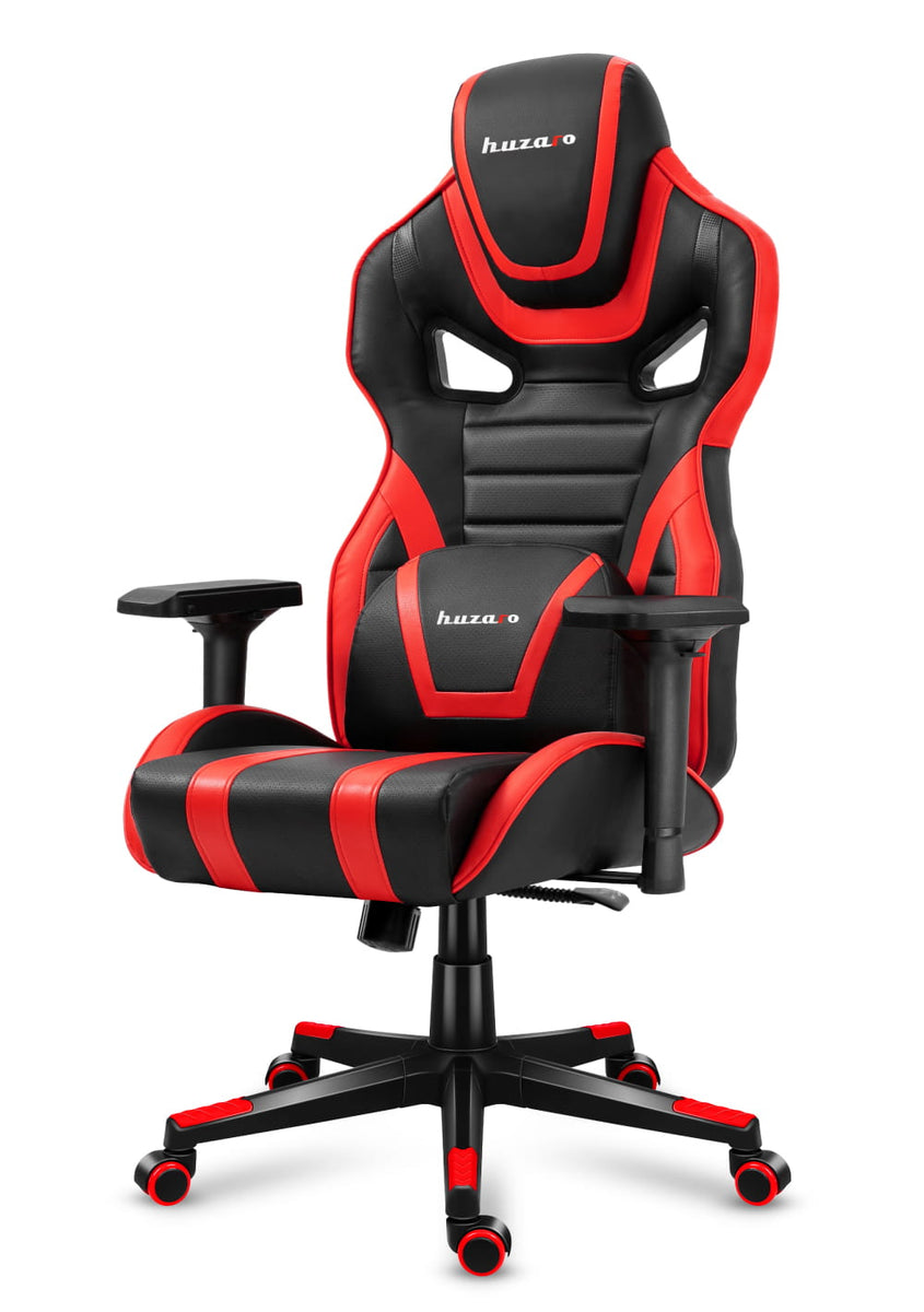 Scaun gaming Rosu, piele PU-HD, suport lombar, Perna de gat, Cotierele ...