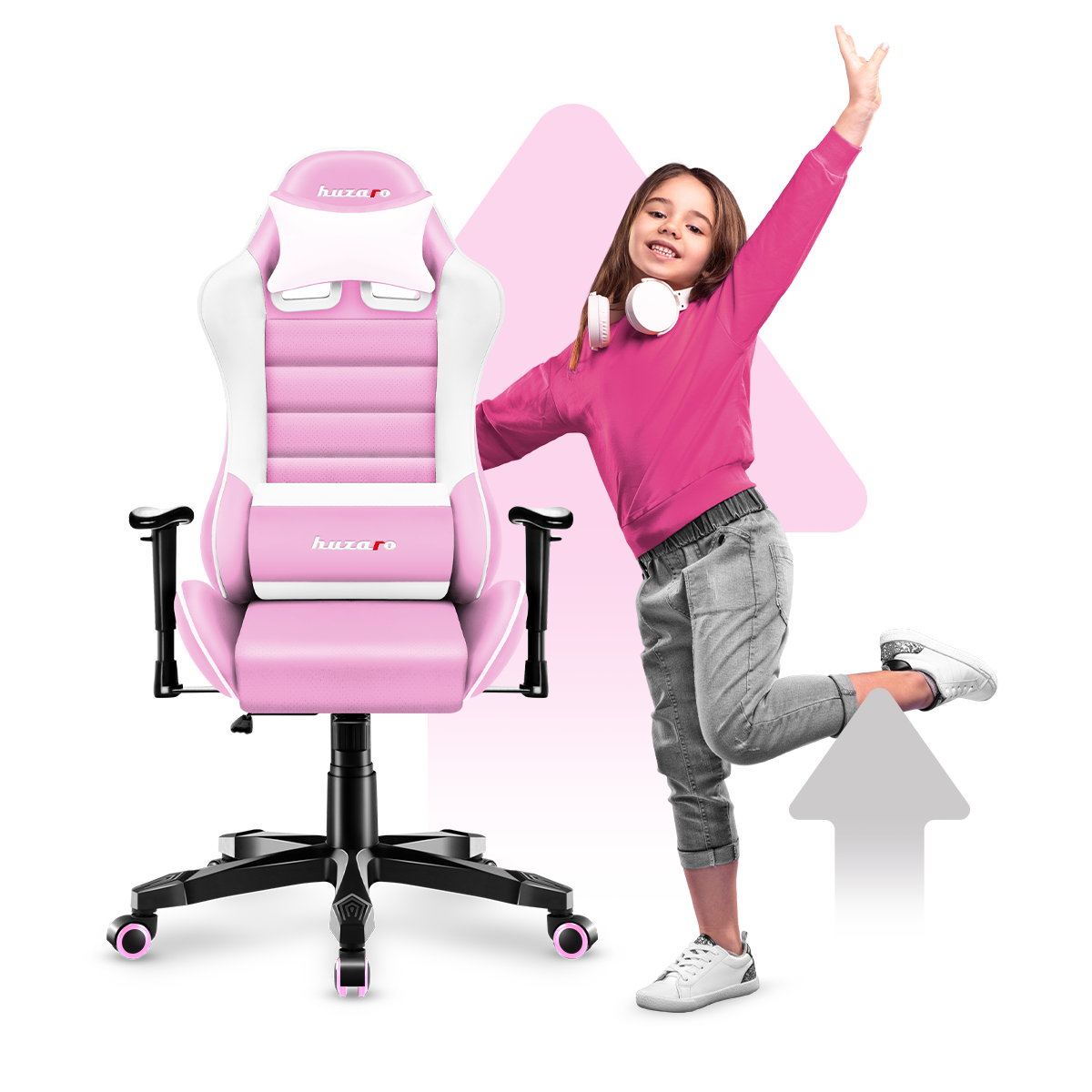 Scaun de gaming birou copii Lady, piele perforata, perna lombara, in p ...